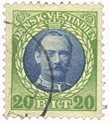 DWI46 - 1908 20b Danish West Indies - green & blue - Mystic Stamp Company