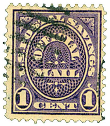 O124 - 1911 1c Dark Violet, Official Postal Savings Mail, Single Line ...