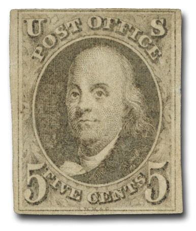 1a - 1847 5c Benjamin Franklin, Dark Brown, Thin Bluish Wove Paper ...