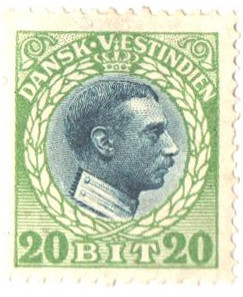 DWI54 - 1915 20b King Christian X, Green & Blue, Danish West Indies ...
