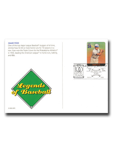 UX350 - 2000 20c Jimmie Foxx PC FDC - Mystic Stamp Company