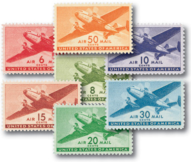 C25-31 - 1941-44 6c-50c Twin-Motored Transport Plane, Set of 7 Stamps ...