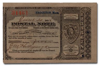 MA1915 - 1891 Postal Note - Only 1 Available - Printed by Dunlap ...
