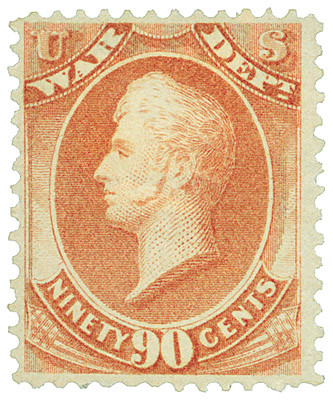 O93 - 1873 90c War Department Official, Rose, Hard Paper - Mystic Stamp ...