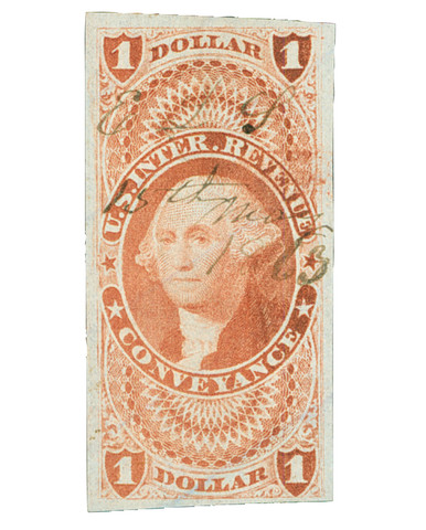 R66a - 1862-71 $1 U.S. Internal Revenue Stamp, Conveyance, Red, Imperf ...