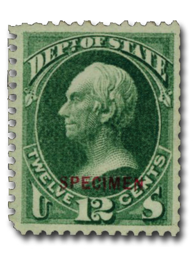 O63S - 1875 12c Department of State Official, Specimen, Bluish Green ...