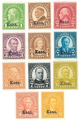 M11389 - 1929 Kansas Overprints, set of 11 stamps and free album page ...