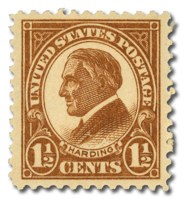 553 - 1925 1 1/2c Warren G. Harding, Yellow Brown, Perf. 11 - Mystic ...