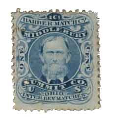RO17c - 1877-78 1c Barber Match Co., Blue, Pink Paper - Mystic Stamp ...