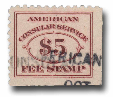 RK13 - 1906 $5 American Consular Service Fee Stamp, Brown Red, Perf. 10 ...