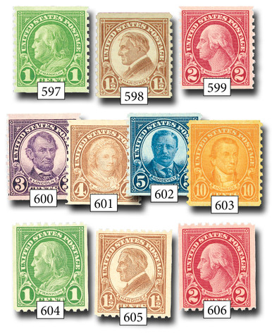 597//606 - 1923-29 Regular Issues, Perf. 10 Coil, 10 Stamps - Mystic ...
