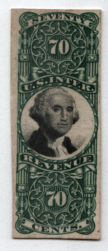 R143P4 - 1871-72 70c U.S. Internal Revenue Stamp, Green & Black, Plate ...