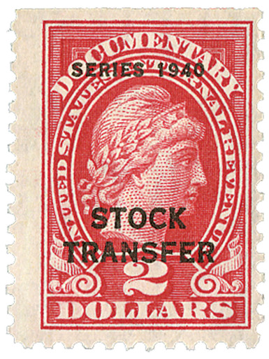 RD55 - 1940 $2 Stock Transfer Stamp, Rose, Overprint Series 1940 ...