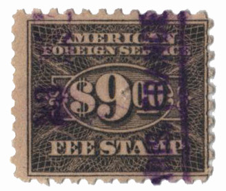 RK31 - 1925-52 $9 American Foreign Service Fee Stamp, Gray, Perf. 10 ...