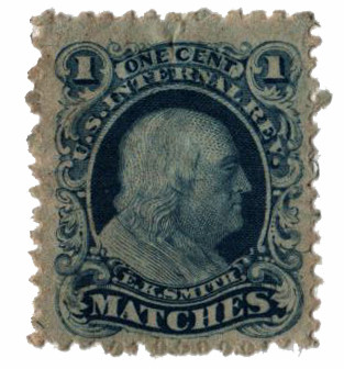 RO168b - 1871-77 1c E. K. Smith Matches, Blue, Silk Paper - Mystic ...