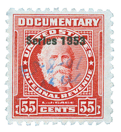 R631 - 1953 55c U.S. Internal Revenue Stamp, Carmine - Mystic Stamp Company