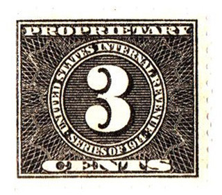 RB55 - 1914 3c, Proprietary Stamp - offset, watermark, perf 10, black ...