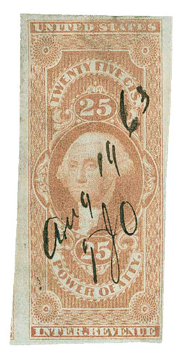 R48a - 1862-71 25c U.S. Internal Revenue Stamp, Power Of Attorney, Red ...