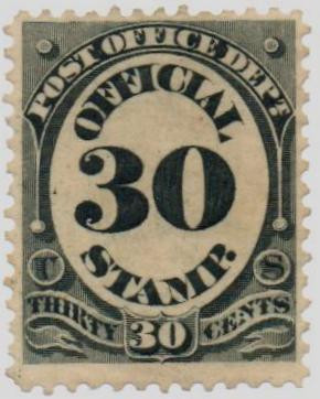 O55 - 1873 30c Post Office Department Official, Black, Hard Paper ...