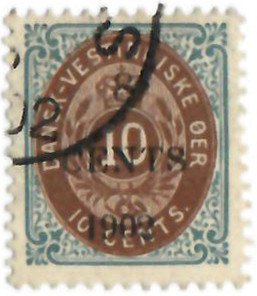 DWI25 - 1902 8c on 10c Blue & Brown, Danish West Indies - Mystic Stamp ...