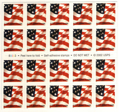 3623a - 2002 37c US Flag, Non-Denominated, Micro USPS, Booklet Pane of ...