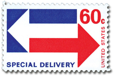 E23 - 1971 60c Special Delivery, Arrows, Blue & Red - Mystic Stamp Company