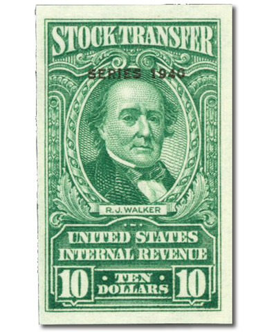 RD84a - 1940 $10 Stock Transfer Stamp, Bright Green, Imperf. - Mystic ...