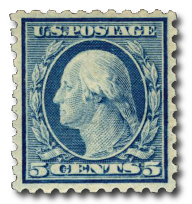 428 - 1914 5c Washington, Blue, Single Line Watermark, Perf. 10 ...