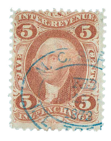 R27d - 1862-71 5c U.S. Internal Revenue Stamp, Inland Exchange, Red ...
