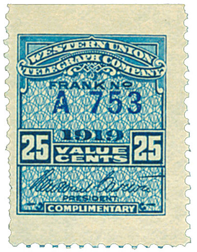 16T56 - 1919 25c Western Union Telegraph Company, Blue, Newcomb Carlton ...