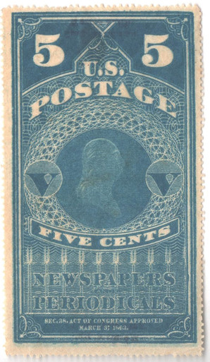 PR4b - 1865 5c Newspaper & Periodical Stamp - Washington, pelure paper ...