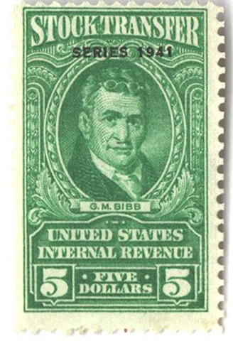 RD108 - 1941 $5 Stock Transfer Stamp, bright green, watermark, perf 11 ...