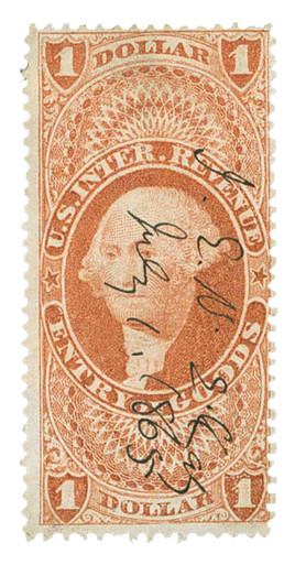 R67 - 1862-71 $1 U.S. Internal Revenue Stamp, Entry of Goods, Red, Perf ...