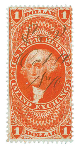 R69d - 1862-71 $1 U.S. Internal Revenue Stamp, Inland Exchange, Red ...