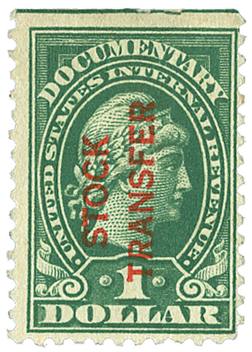 RD11 - 1918-22 $1 Stock Transfer Stamp, green, (R) vertical overprint ...