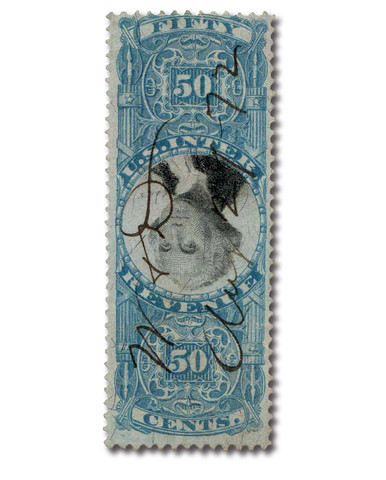 R115a - 1871 50c U.S. Internal Revenue Stamp, Blue & Black, Inverted ...
