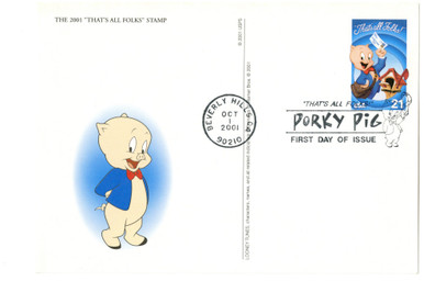 UX376 - 2001 21c Porky Pig, First Day Issue Postal Card - Mystic Stamp ...