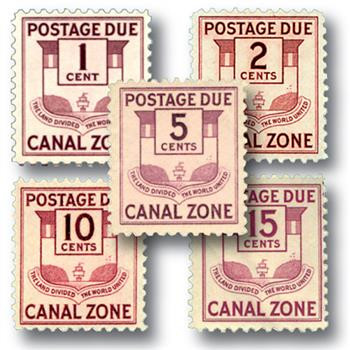 CZJ25-29 - 1932-41 Canal Zone Postage Due Seal, Claret, Complete Set of ...