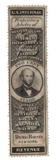 RS22a - 1862-71 2c Demas Barnes, Black, Silk Paper - Mystic Stamp Company