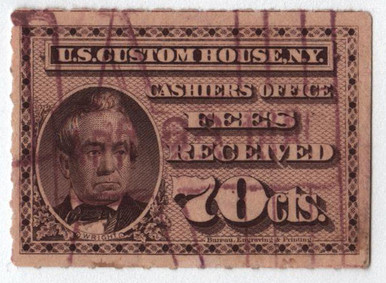 RL6 - 1887 70c Customs Fee Stamp, Brown Violet - Mystic Stamp Company