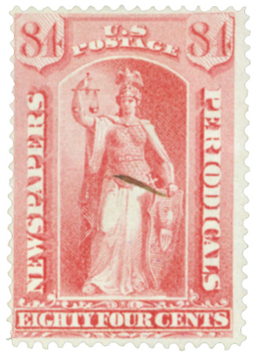 PR22 - 1875 84c Newspaper & Periodical Stamp, Rose, Hard Paper - Mystic ...