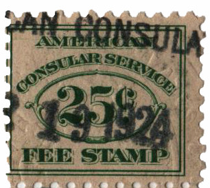 RK8 - 1906 25c American Consular Service Fee Stamp, Dark Green, Perf ...