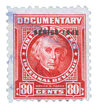 R347 - 1942 80c U.S. Internal Revenue Stamp, Carmine - Mystic Stamp Company