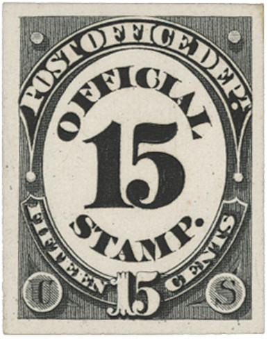 O53P4 - 1873 15c Post Office Department Official, Black, Plate Proof on ...