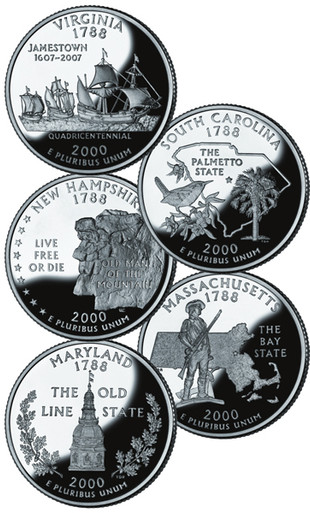 CN200025P - 2000 U.S. Statehood Quarters, P Mint set of 5 - Mystic ...
