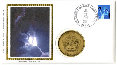 STS104M - STS-104. Launch cover with official medal - Mystic Stamp Company