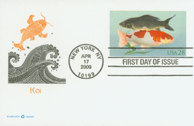 UX556 - 2009 28c Black, Red & White Koi Fish, First Day Issue Postal ...