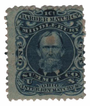 RO17d - 1878-83 1c Barber Match Co., Blue, Double Line Watermark USIR ...