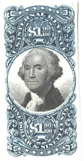 R122P3 - 1871-72 $1.90 U.S. Internal Revenue Stamp, Blue & Black, Plate ...