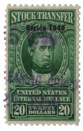 RD303 - 1949 $10 Stock Transfer Stamp, Bright Green - Mystic Stamp Company